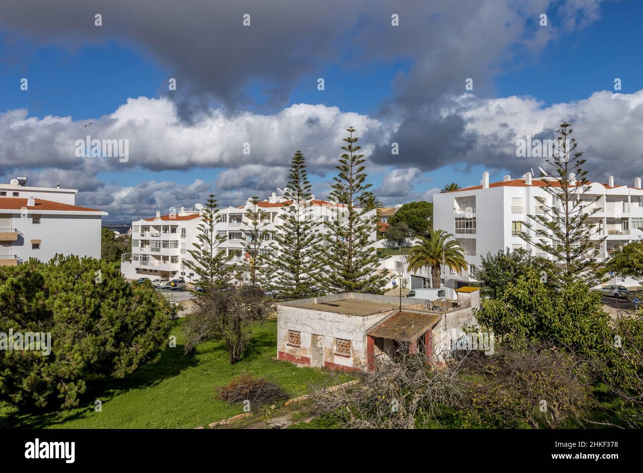 Resort area with residential buildings in Lagos, Portugal Stock Photo ...