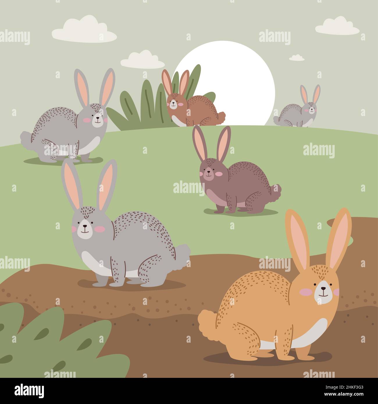 six cute rabbits Stock Vector Image & Art - Alamy