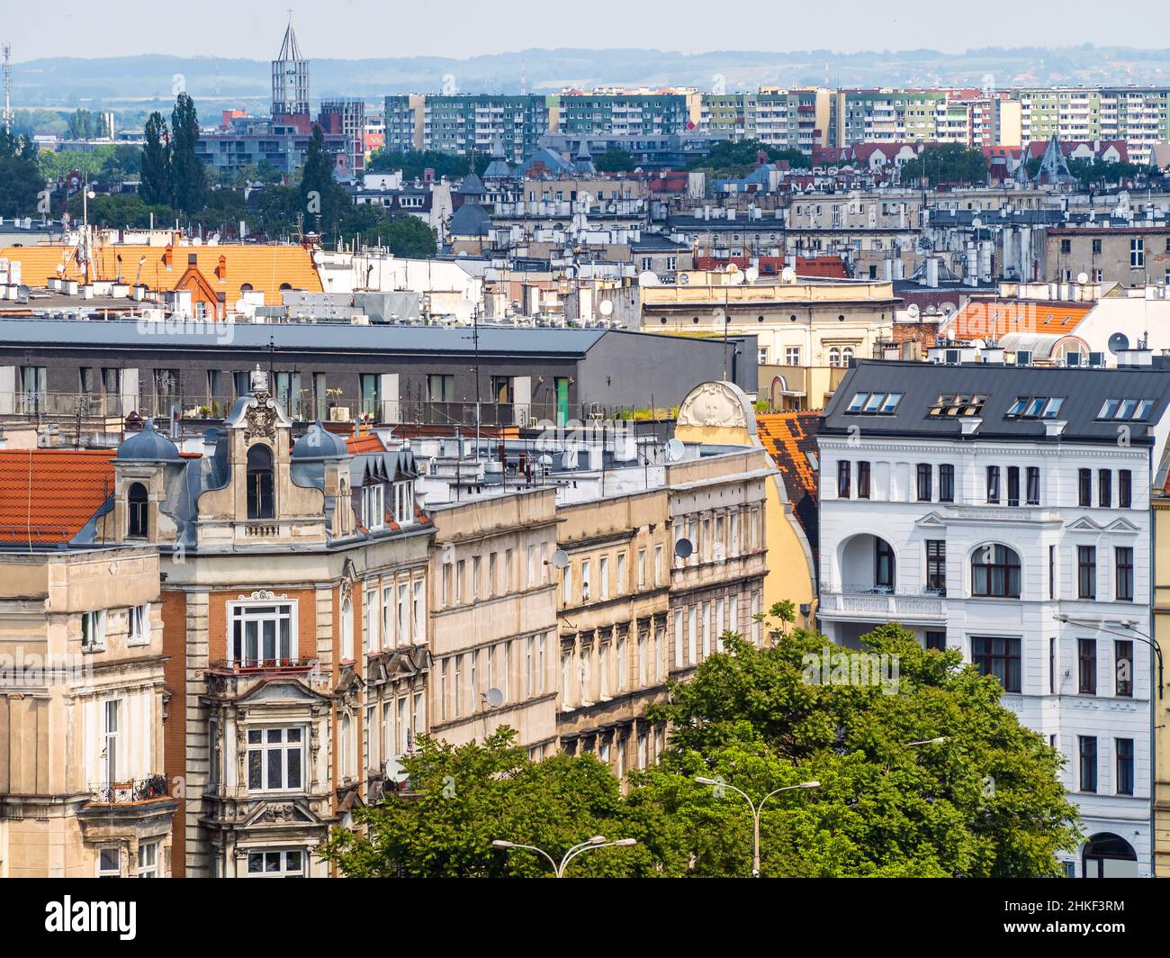 panoramic view from above of old european polish city of Wroclaw, old ...