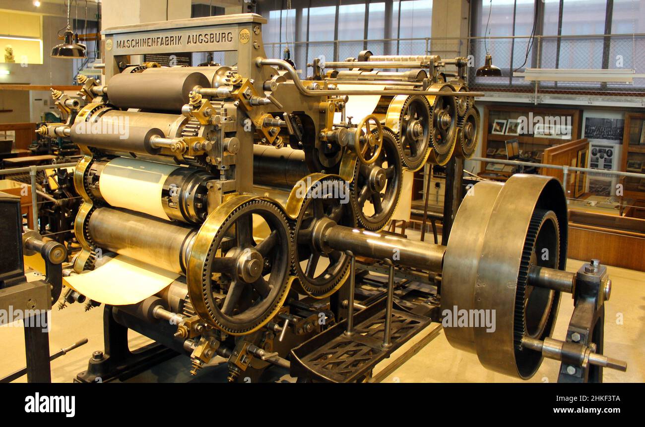 Vintage rotary printing presses of the mechanical engineering company ...