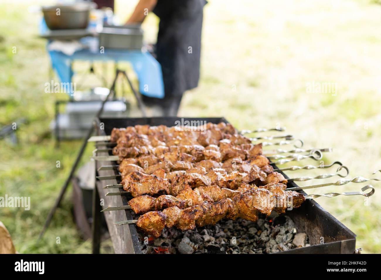 Diced meat barbecue pleasure. Turkish style Shish kebab Stock Photo - Alamy