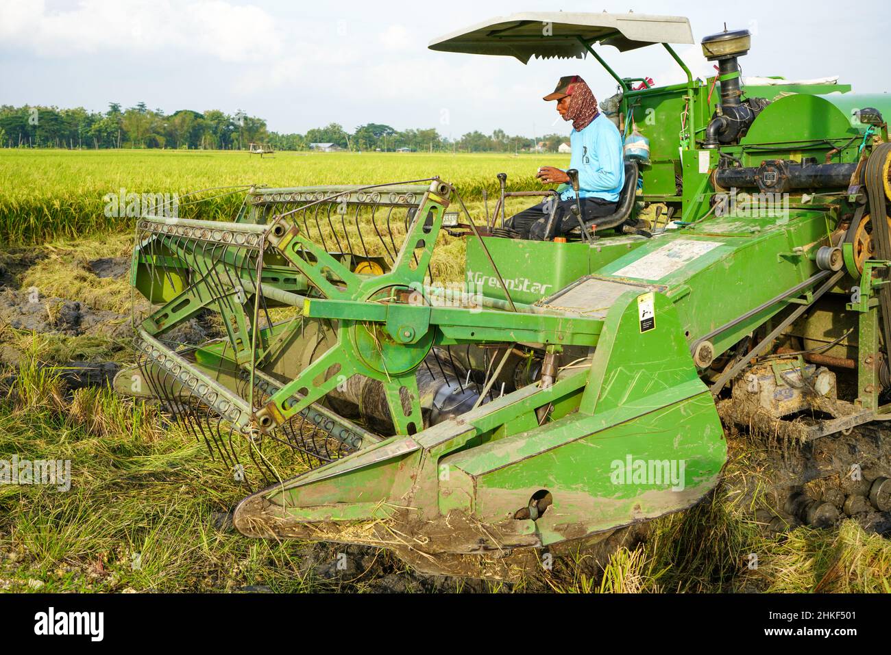 Pati, Indonesia - January, 2022 : Automatic rice harvester machine is ...