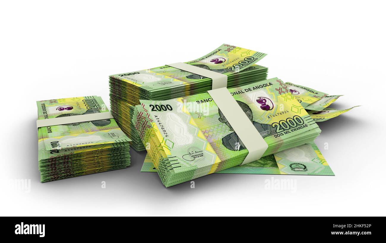 3D Stack of 2000 Angolan kwanza notes isolated on white background ...