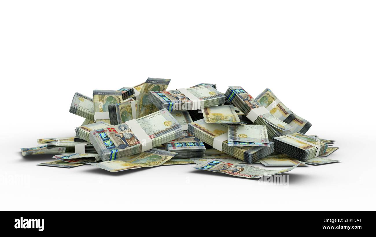 3D Stack of 100000 Armenian Dram notes isolated on white background ...