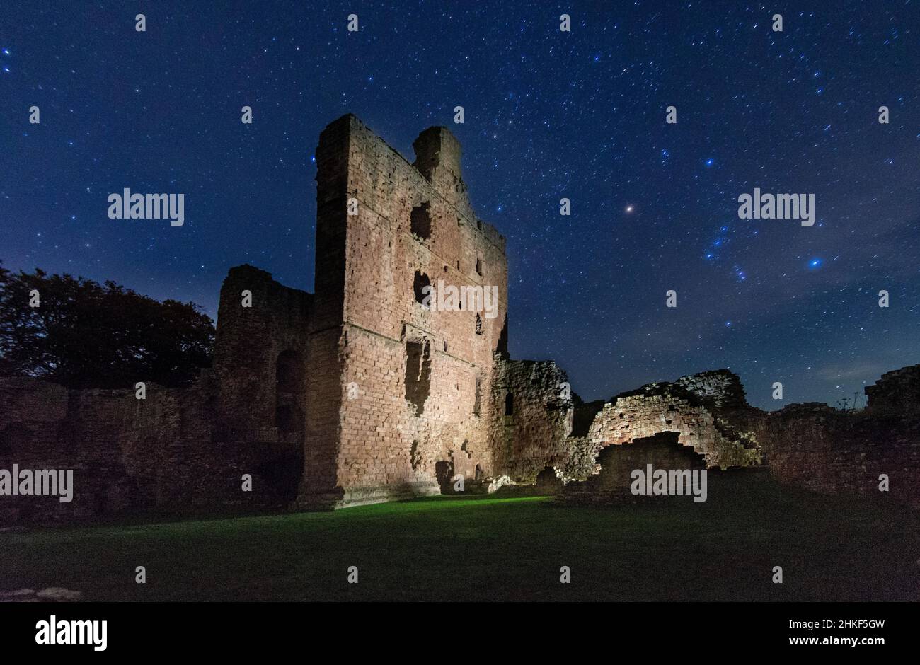 Norham Castle under the stars, looking south towards Orion ...