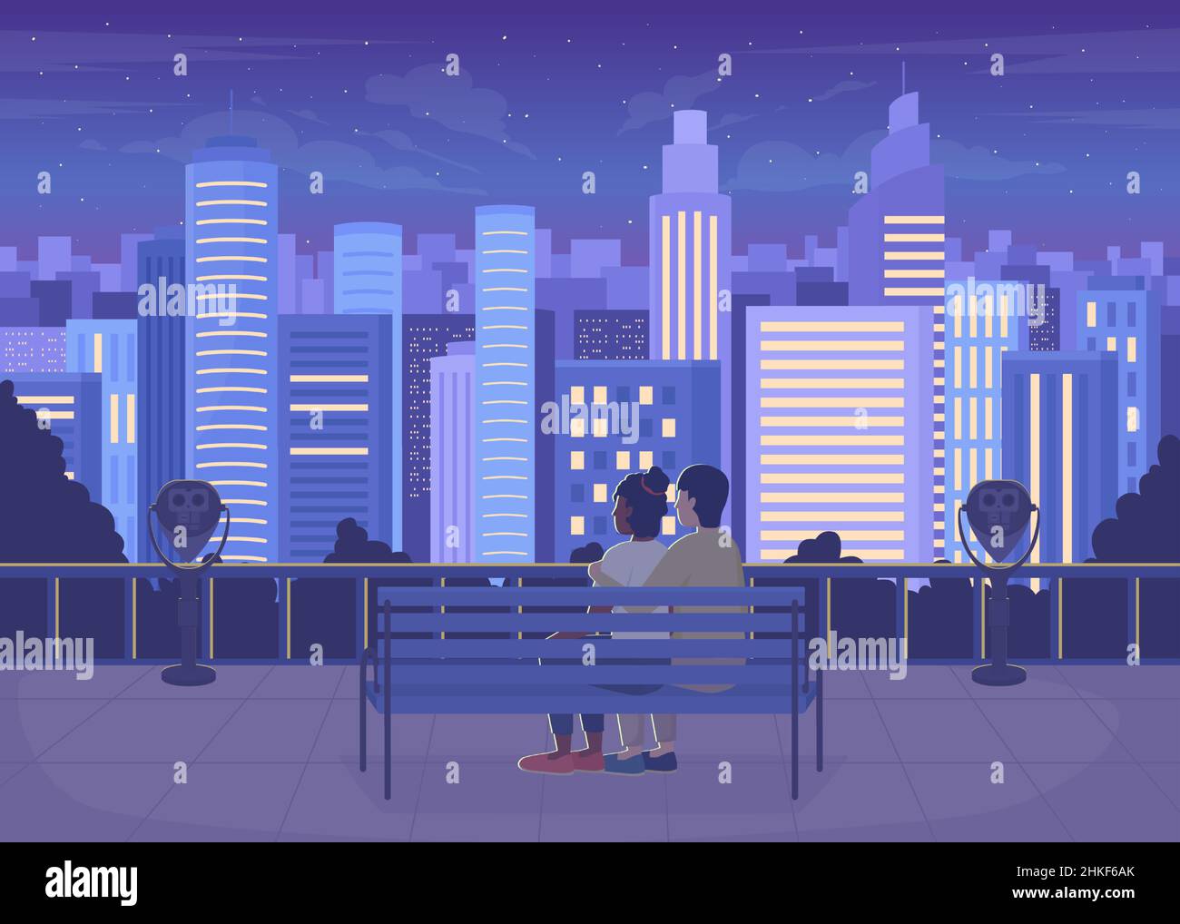 Romantic date night on rooftop flat color vector illustration Stock ...
