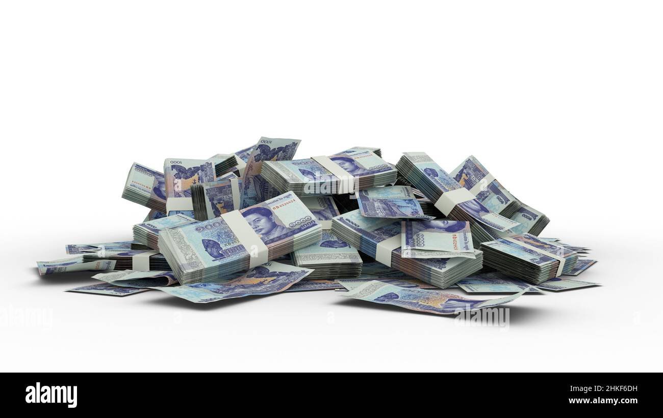 3D Stack of 1000 Cambodian riel notes Isolated on white background ...