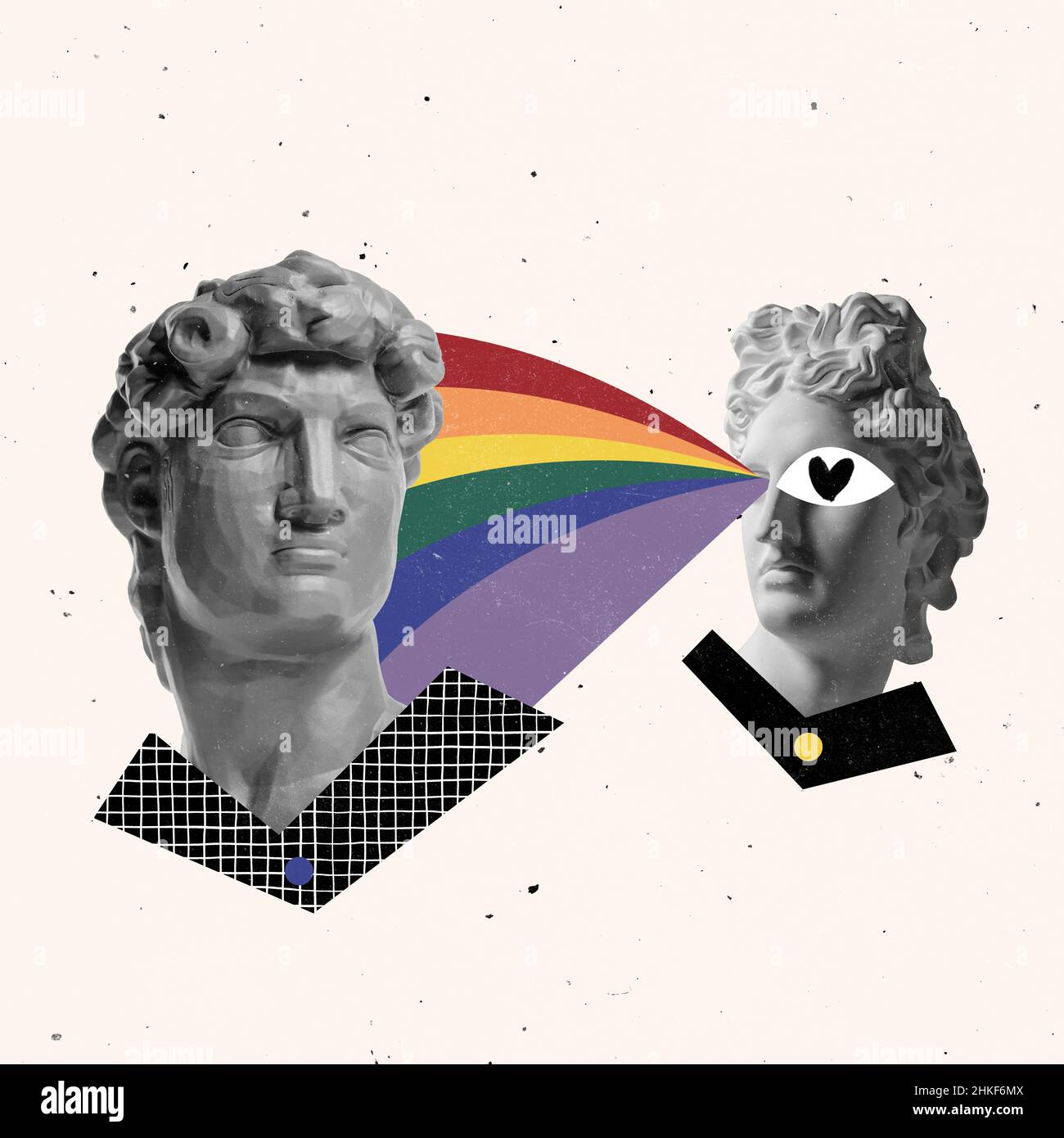 Contemporary art collage with two antique statue heads in a surreal ...