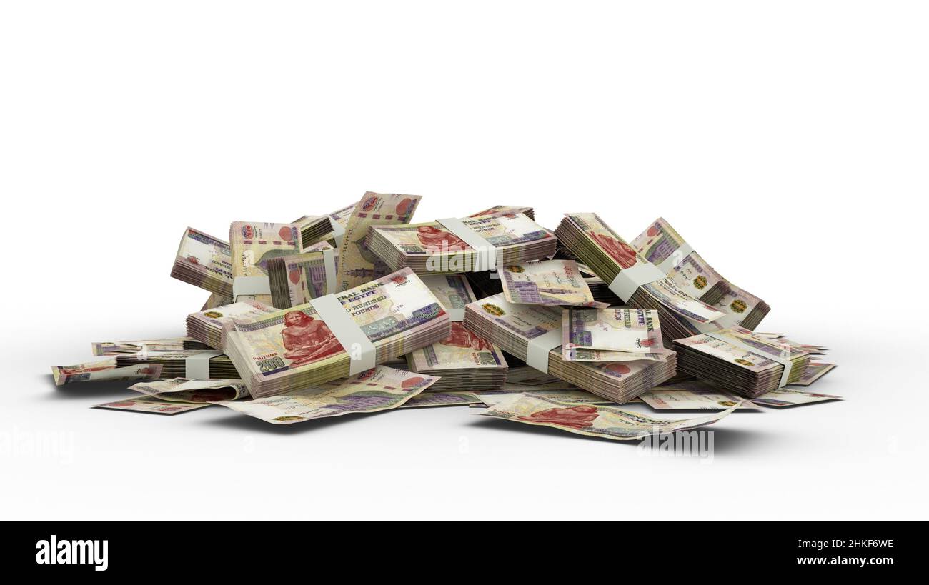 3D Stack of 200 Egyptian pound notes isolated on white background Stock ...