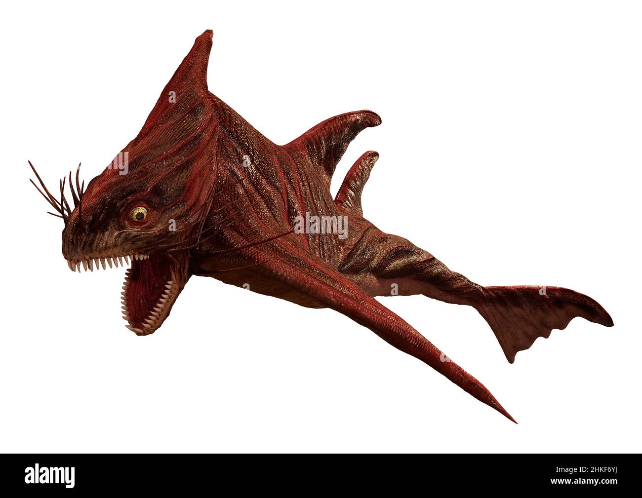3D rendering of a red vicious fish isolated on white background Stock ...