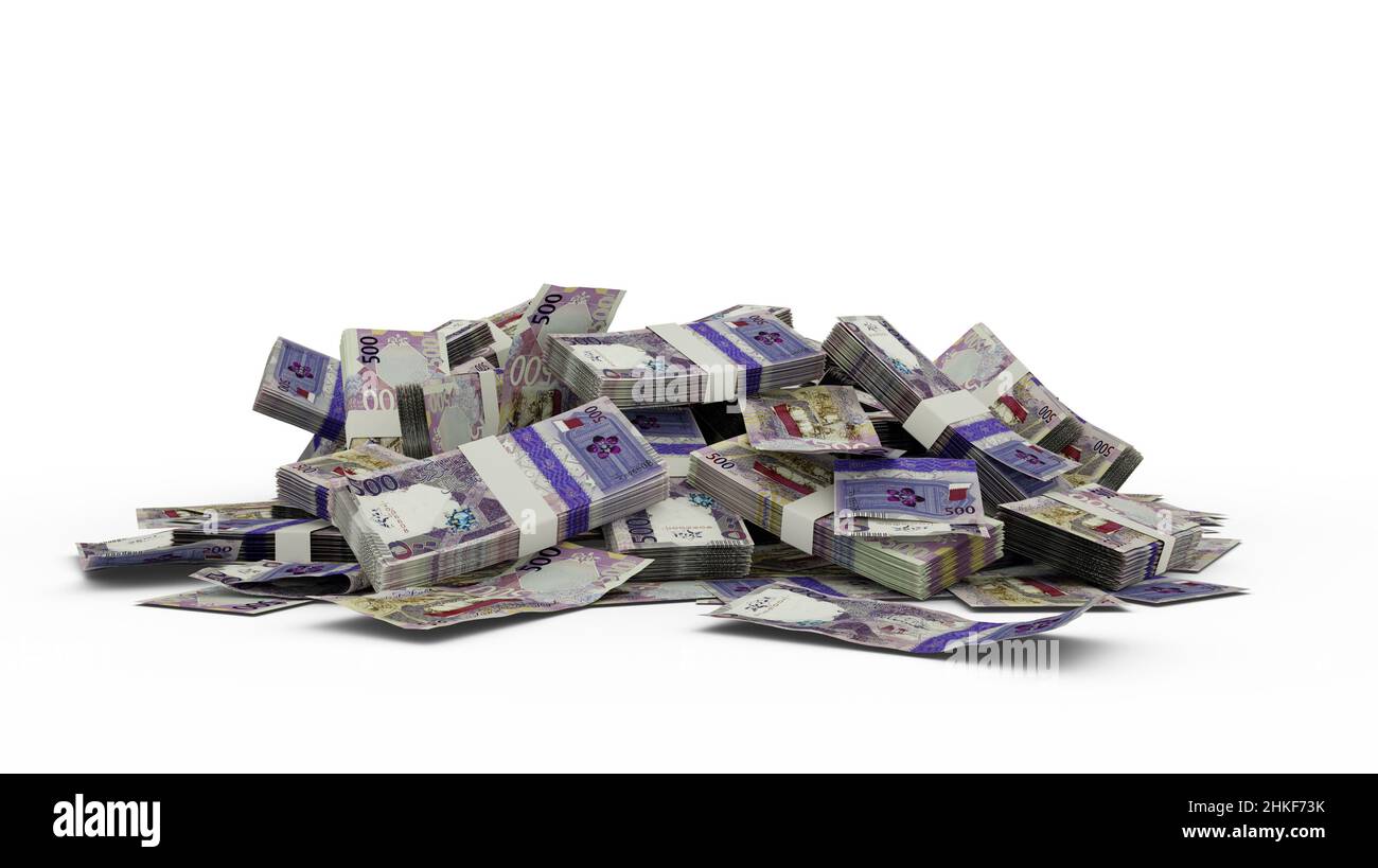 3D Isolated Stack of 500 Qatar Riyal notes Stock Photo - Alamy