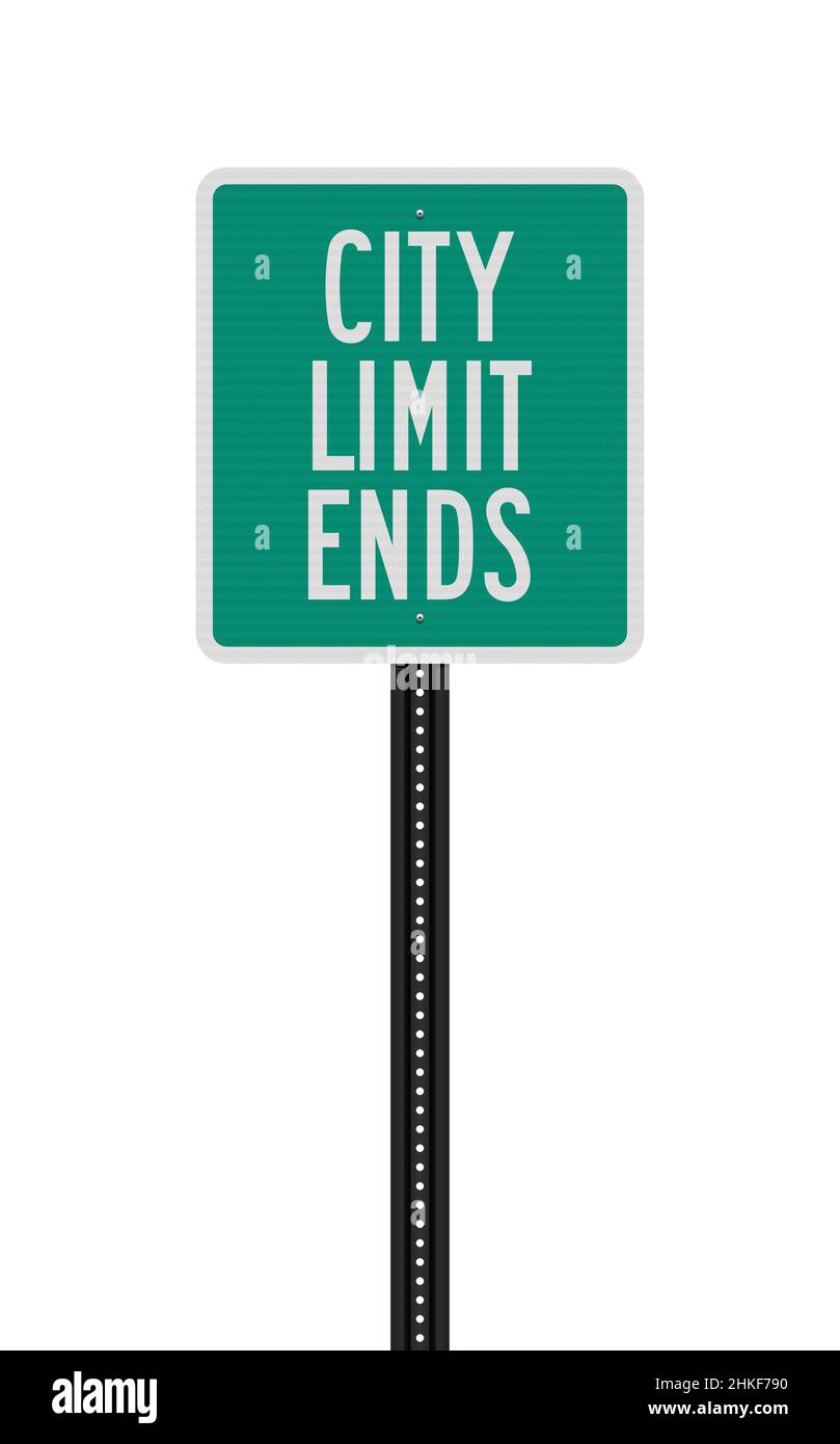Vector illustration of the City Limit Ends green road sign on metallic ...