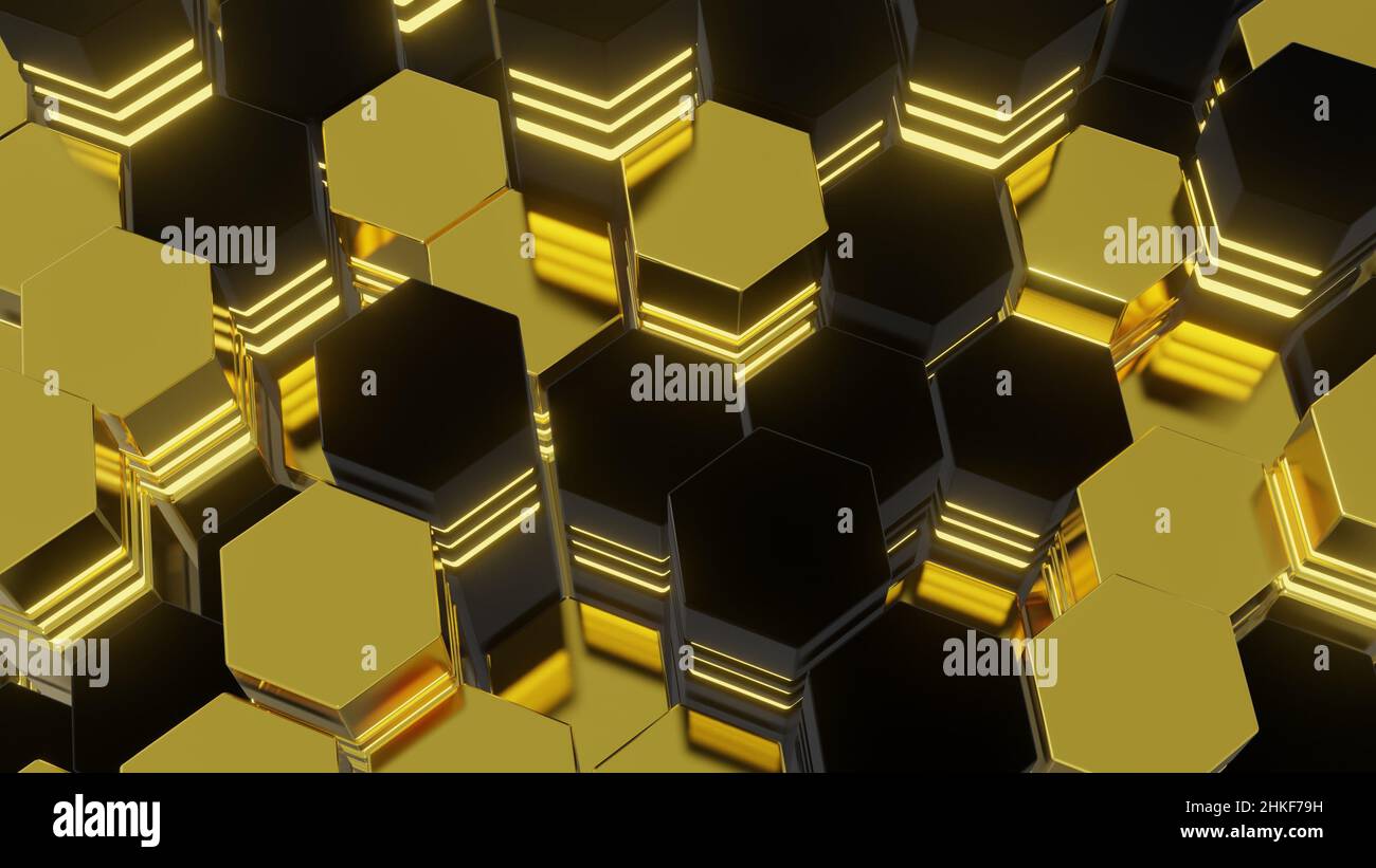 Abstract of futuristic surface hexagon pattern with light rays. Modern ...