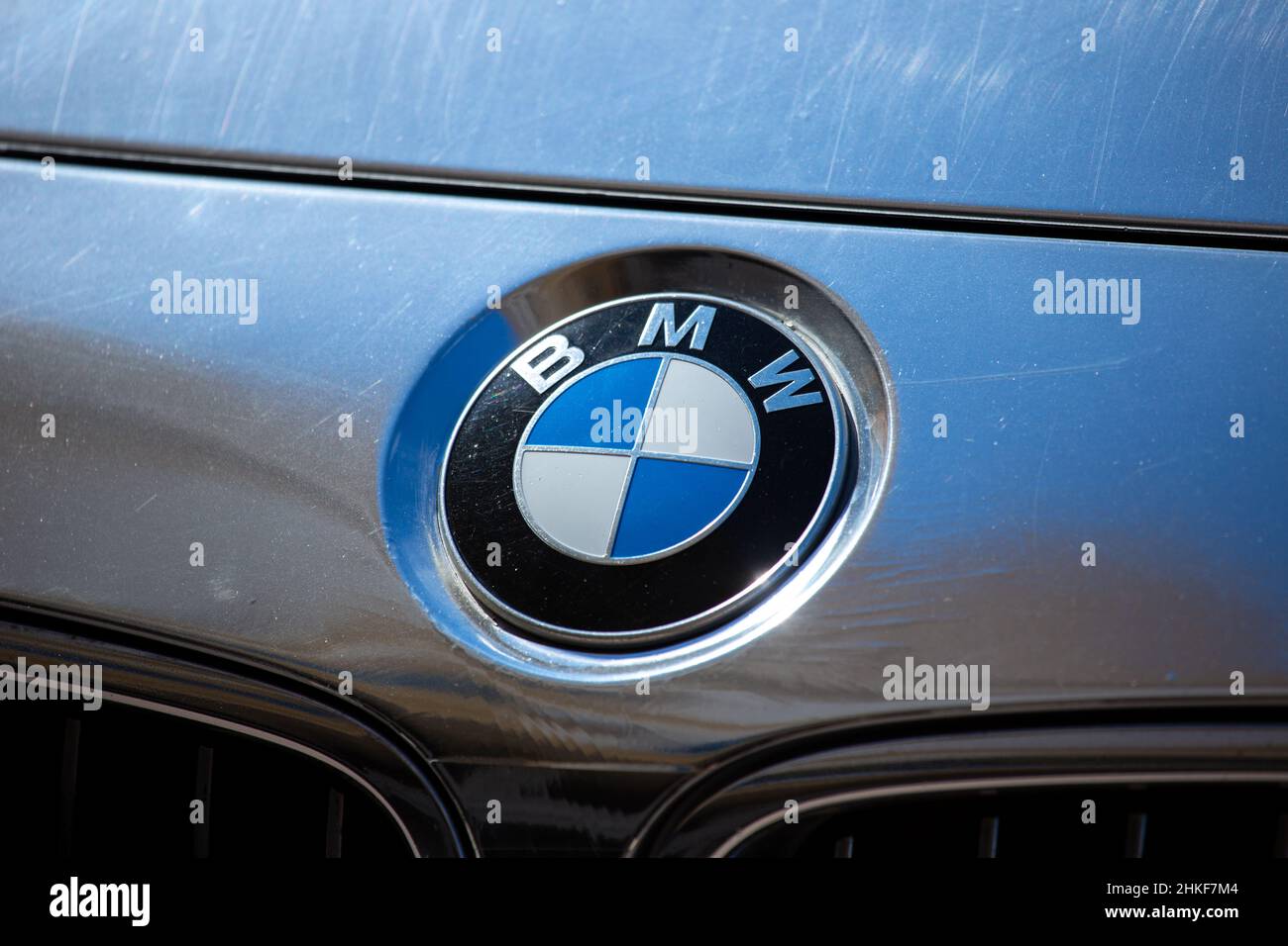 Munich, Germany - January 30, 2022: BMW emblem on a bmw car. BMW is a ...