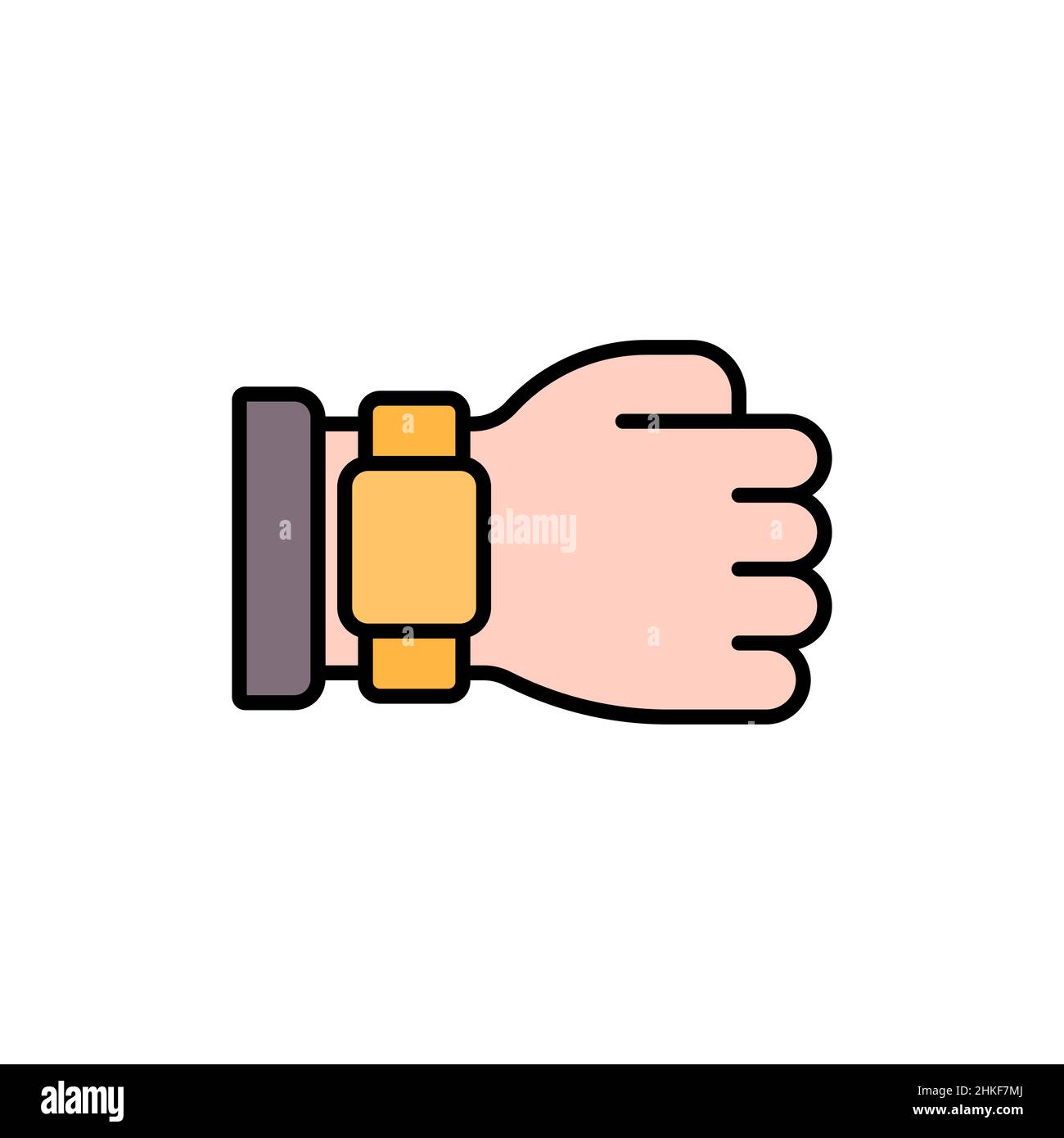 Watch on hand line icon, color vector sign, linear style pictogram ...