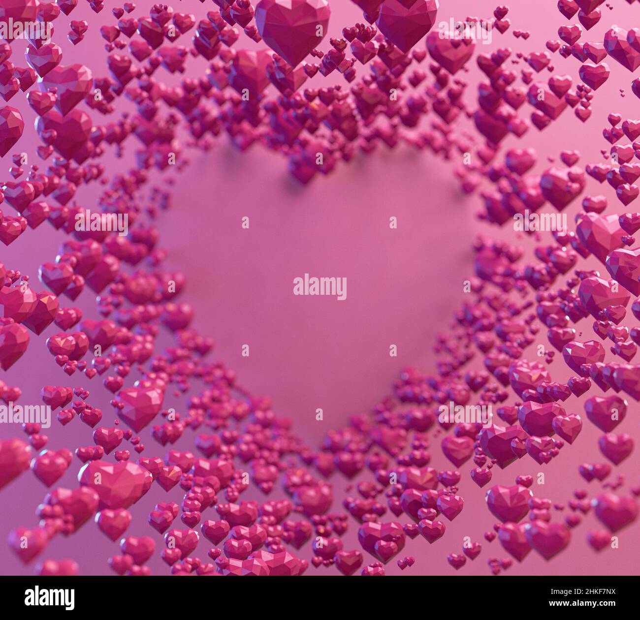 A collection of low poly angular pink heart shapes making up the shape ...