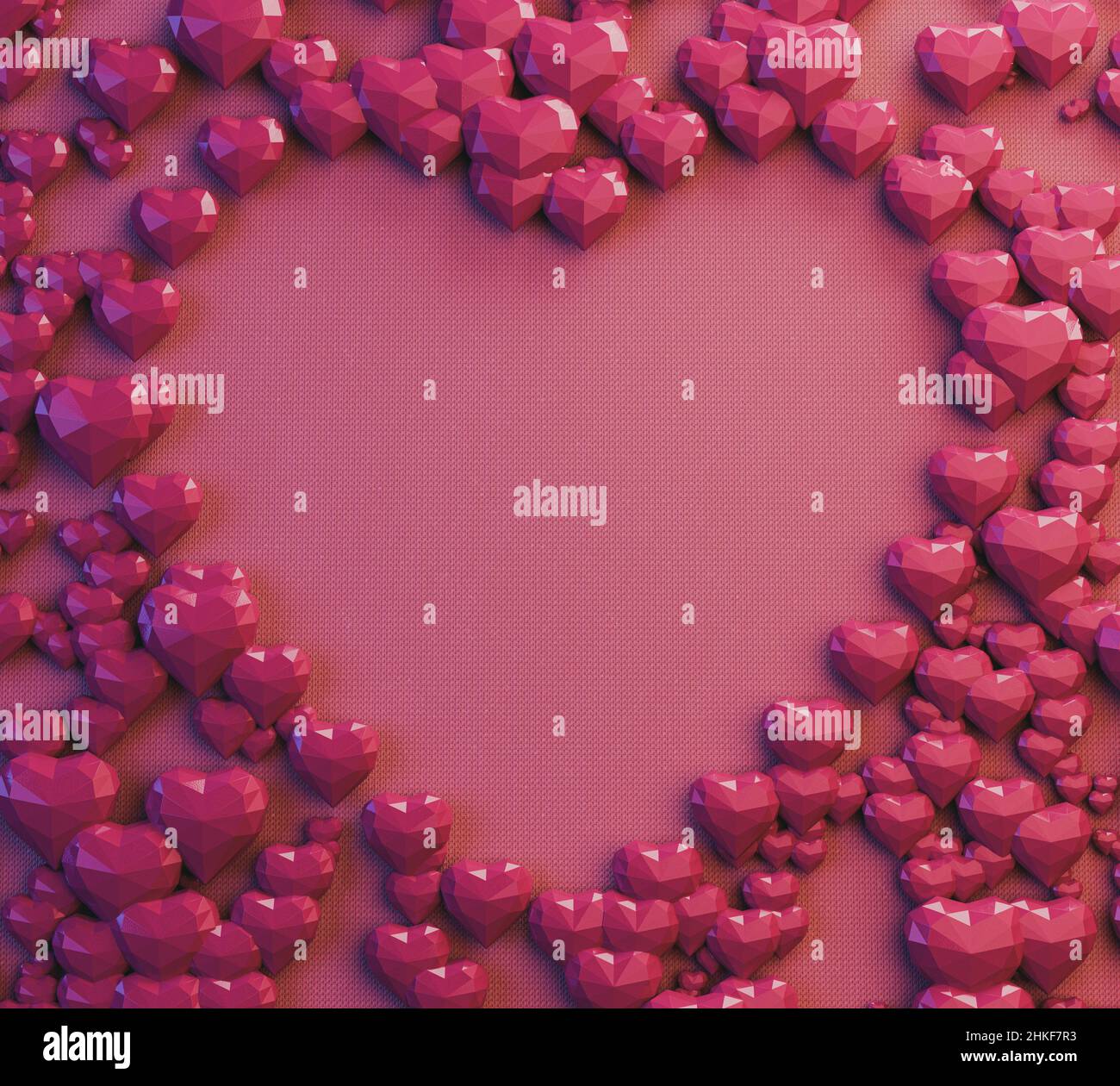A collection of low poly angular pink heart shapes surrounding the ...