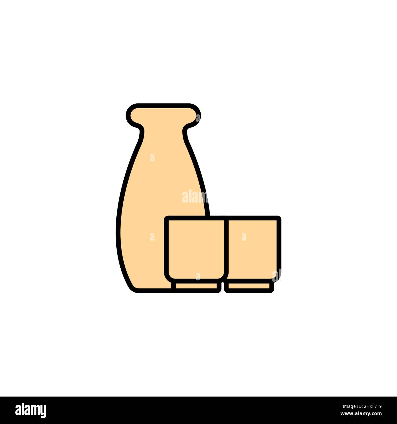 Sake bottle and two cup color icon. linear style sign for mobile ...