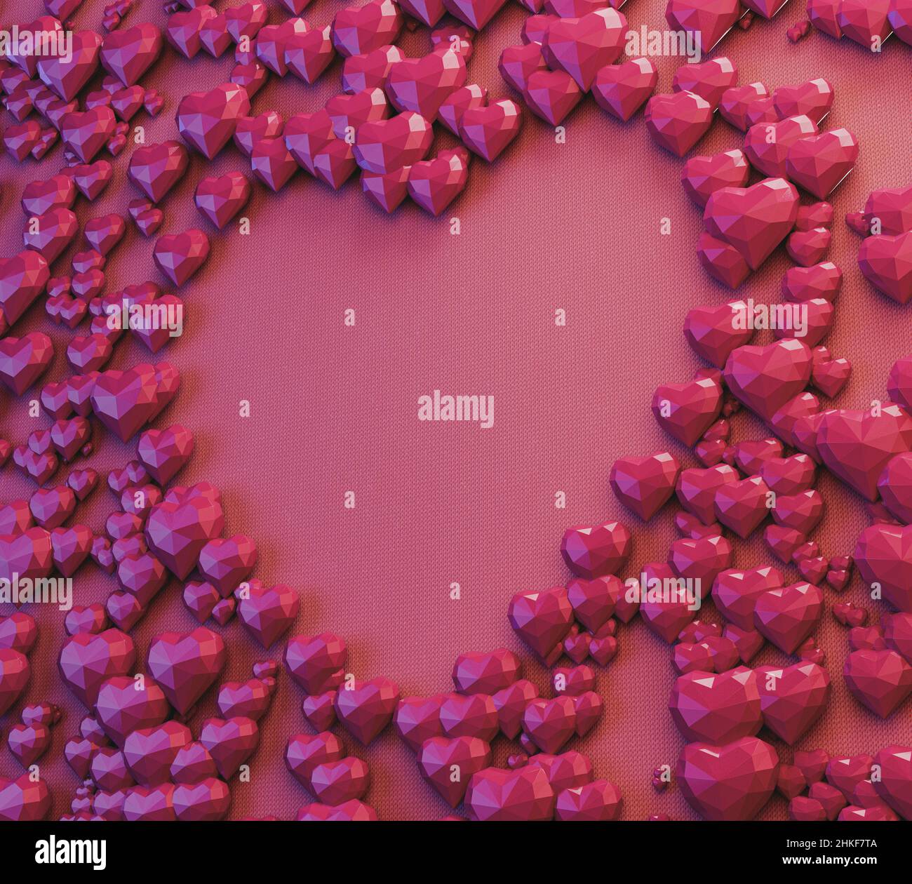 A collection of low poly angular pink heart shapes surrounding the ...