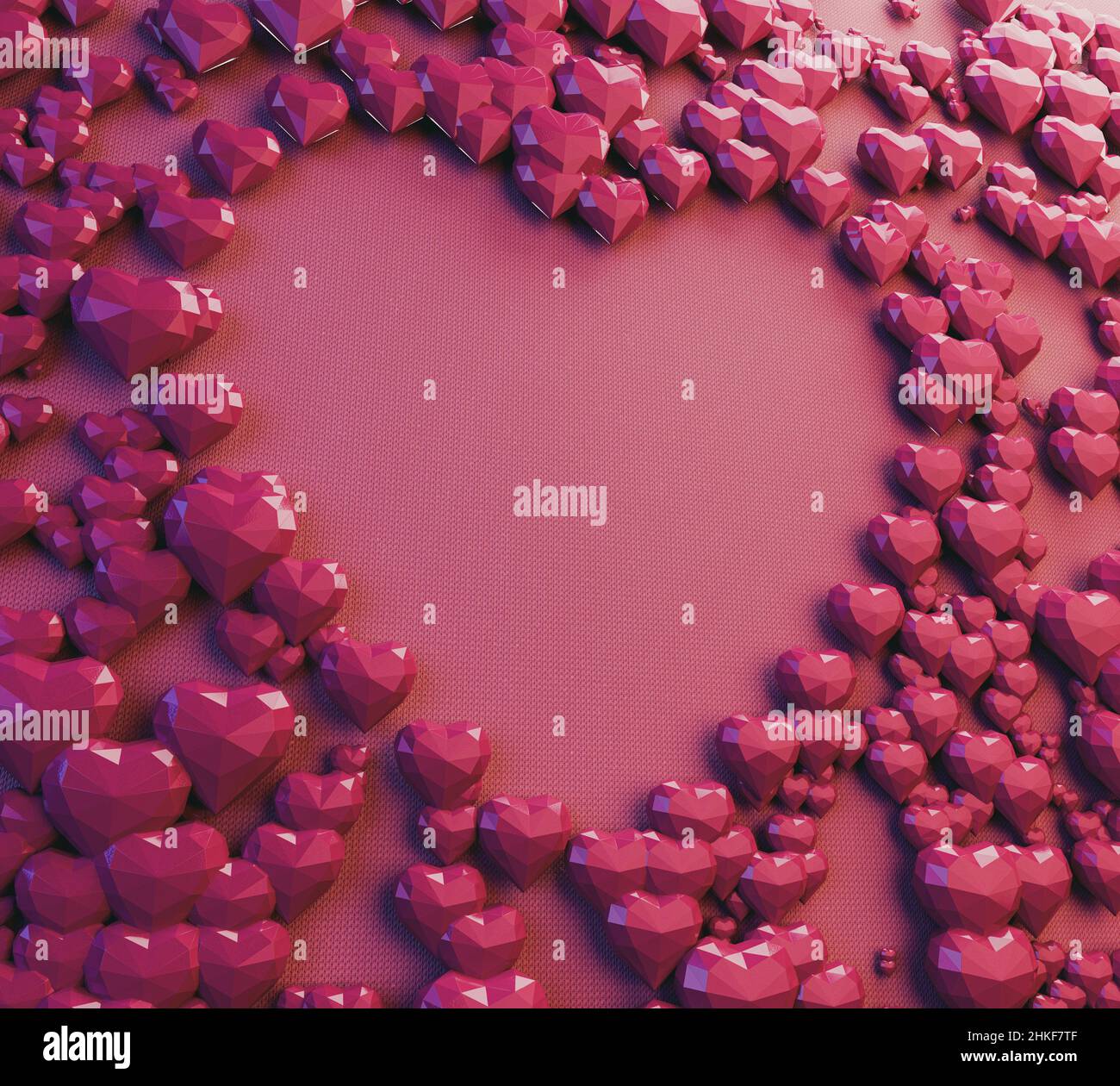 A collection of low poly angular pink heart shapes surrounding the ...