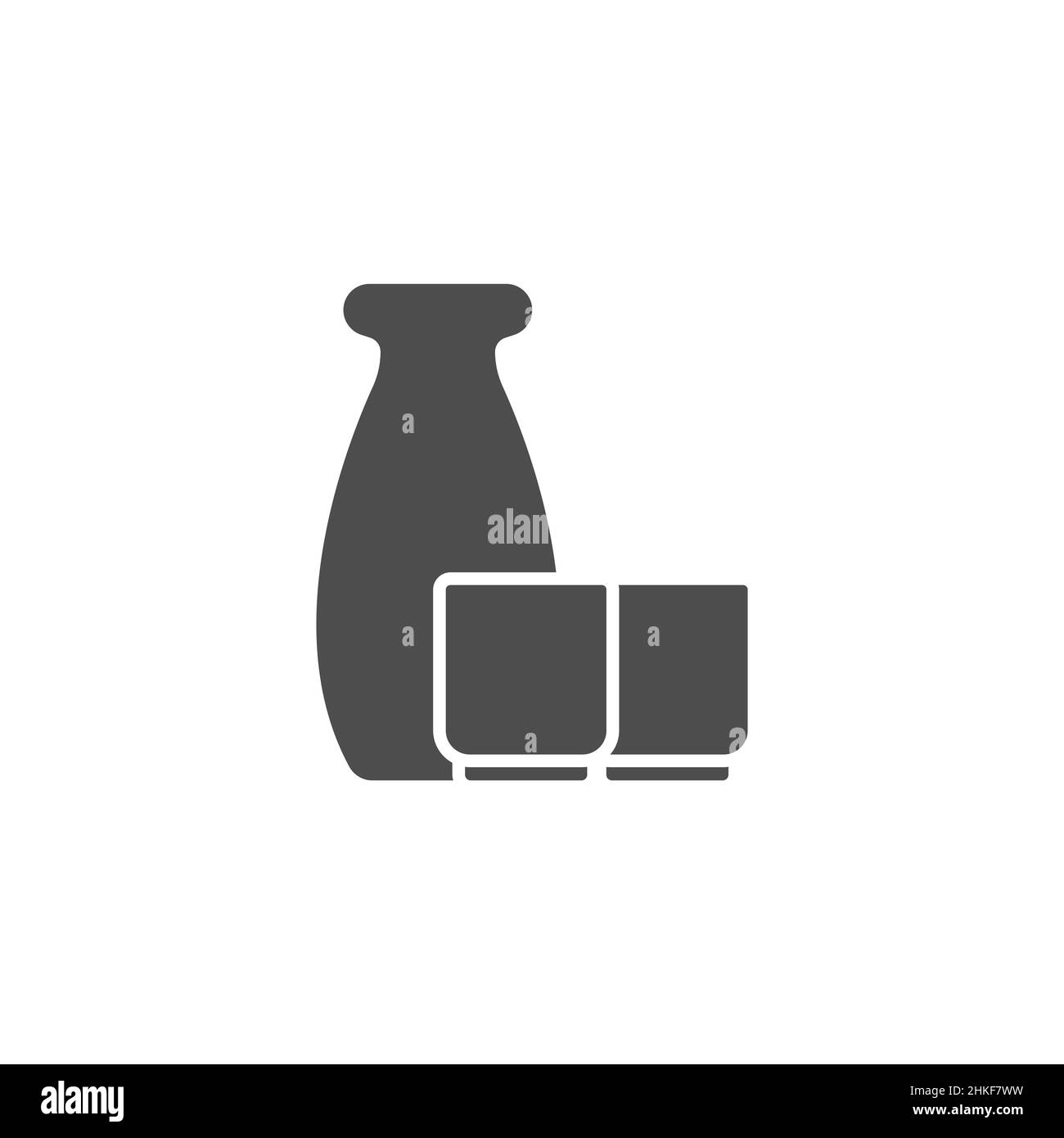Sake bottle and two cup filled icon. linear style sign for mobile ...
