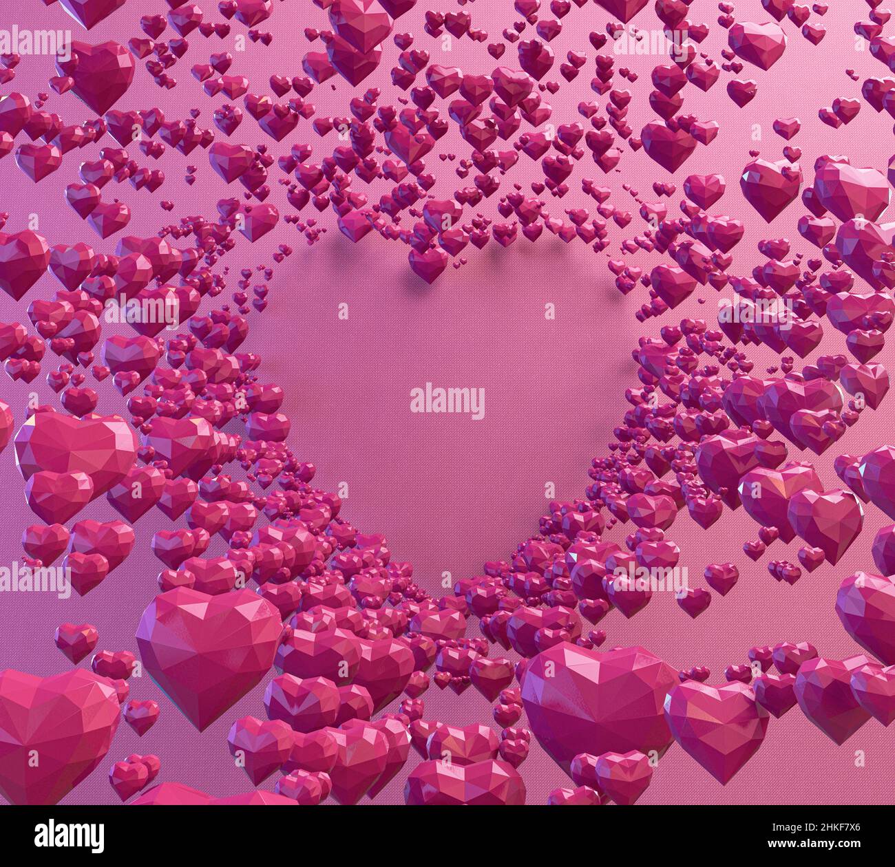 A collection of low poly angular pink heart shapes making up the shape ...