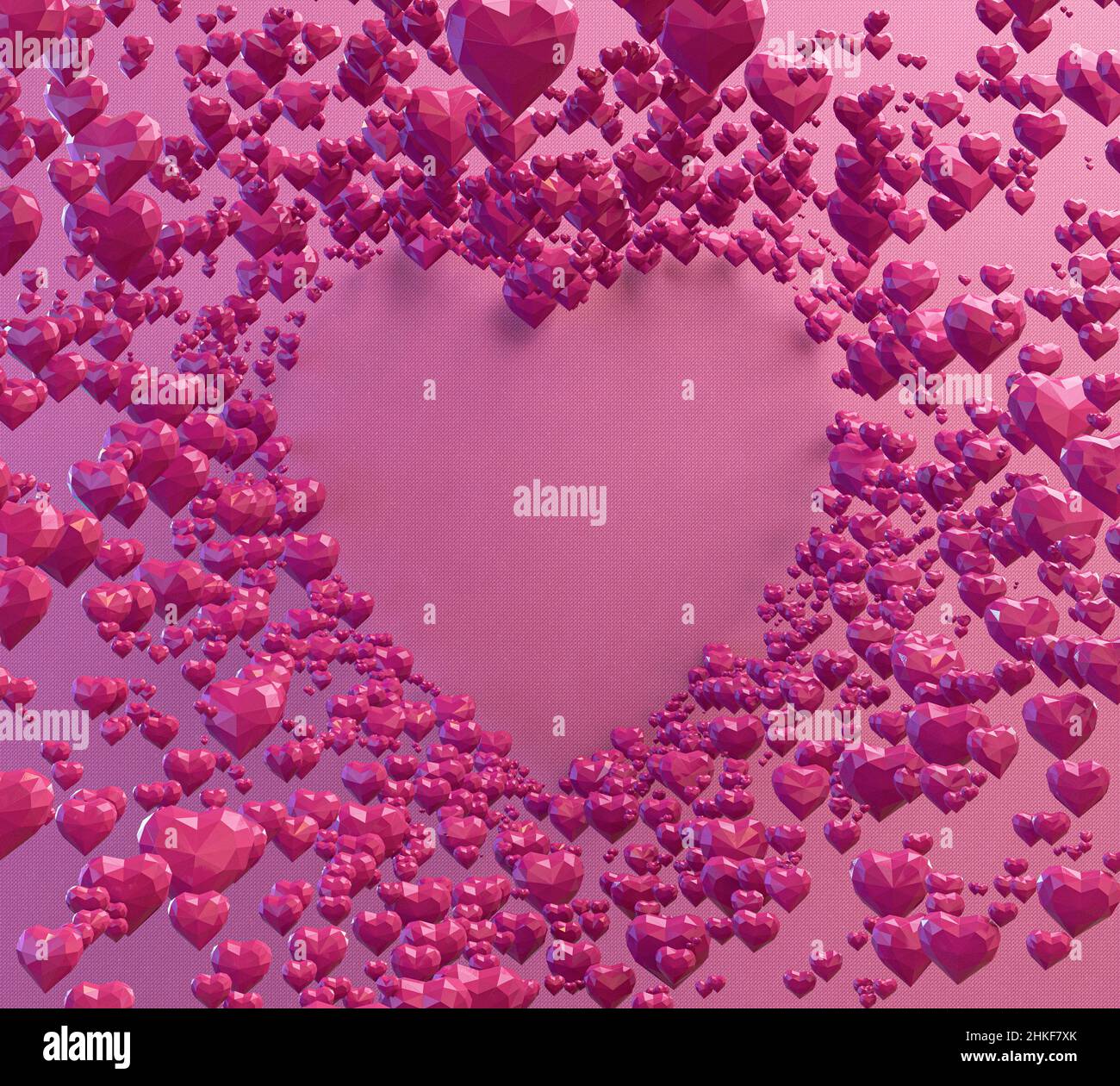 A collection of low poly angular pink heart shapes making up the shape ...