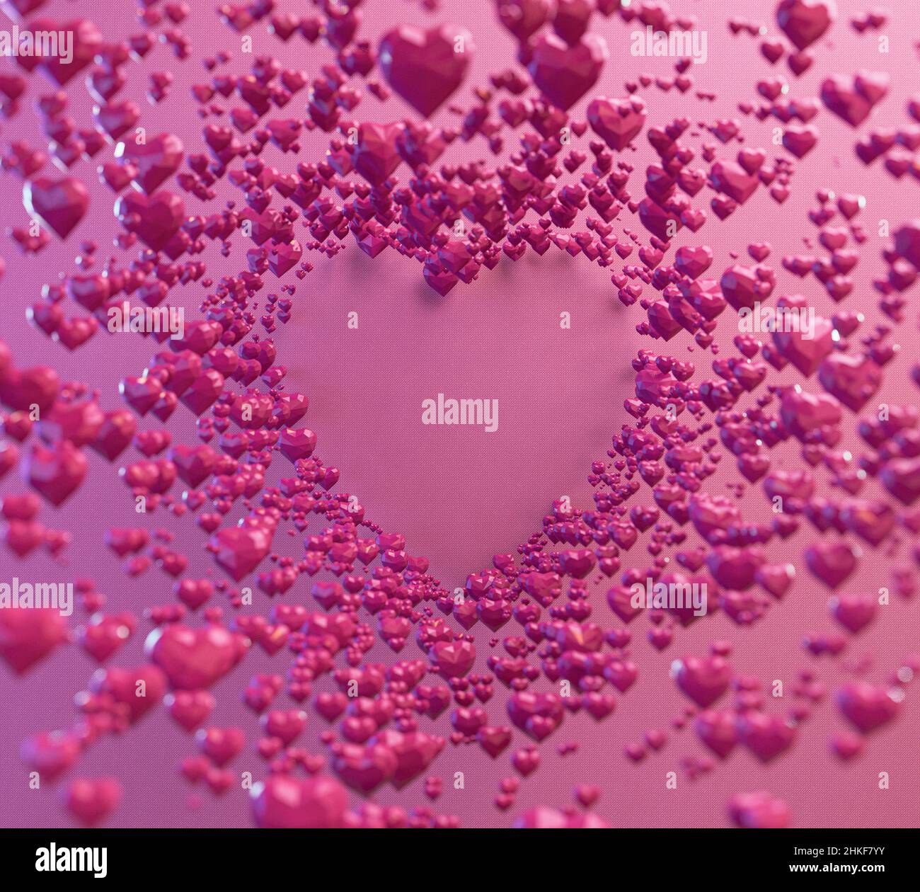 A collection of low poly angular pink heart shapes making up the shape ...