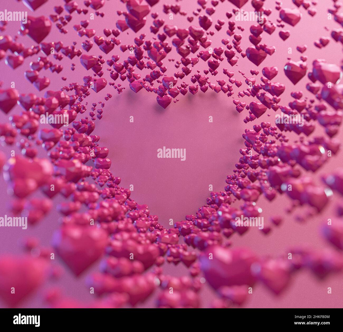 A collection of low poly angular pink heart shapes making up the shape ...