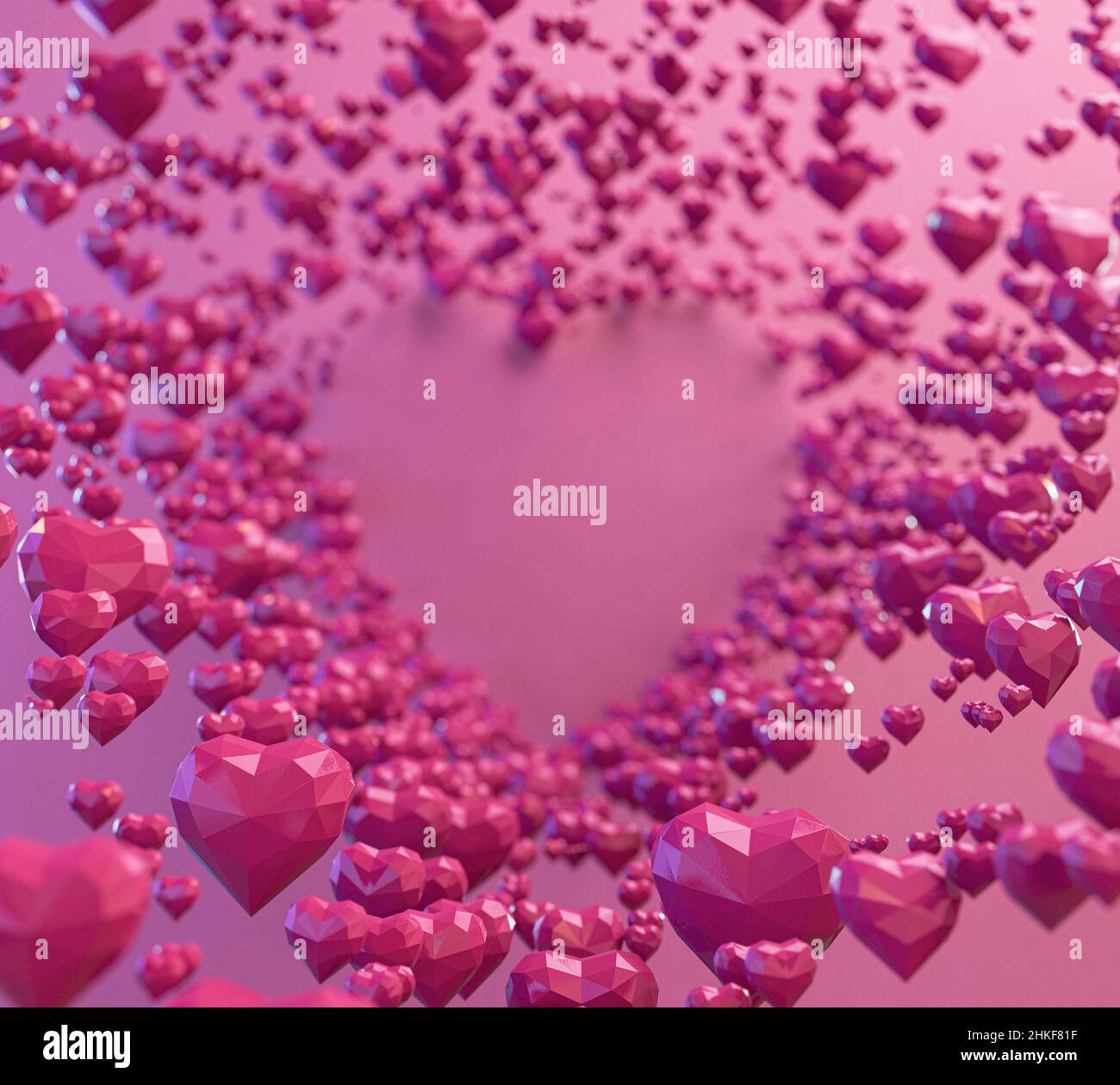 A collection of low poly angular pink heart shapes making up the shape ...