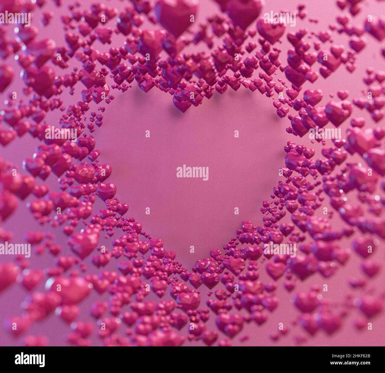 A collection of low poly angular pink heart shapes making up the shape ...