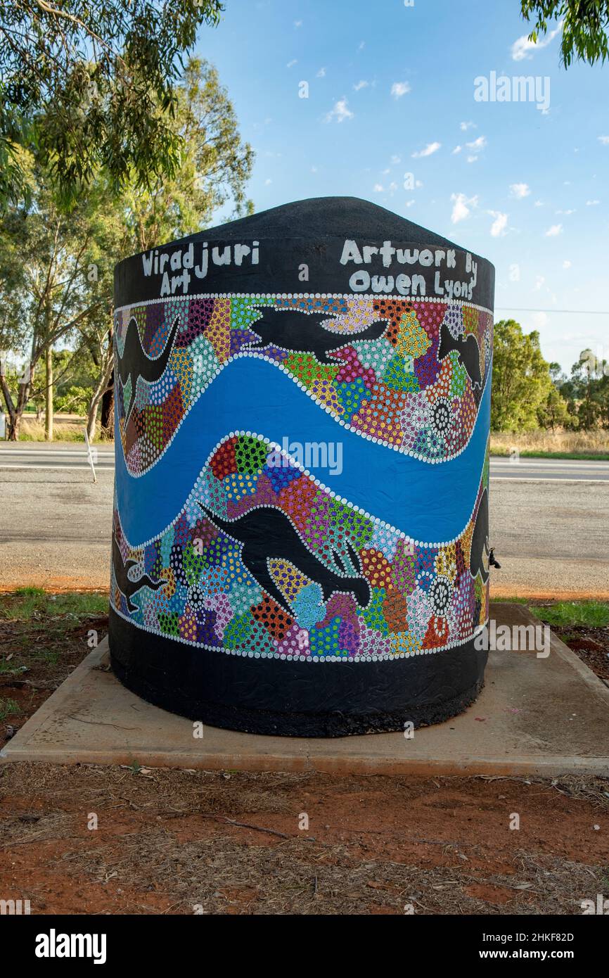 Wiradjuri Water Tank Art, Collingullie, NSW, Australia Stock Photo - Alamy