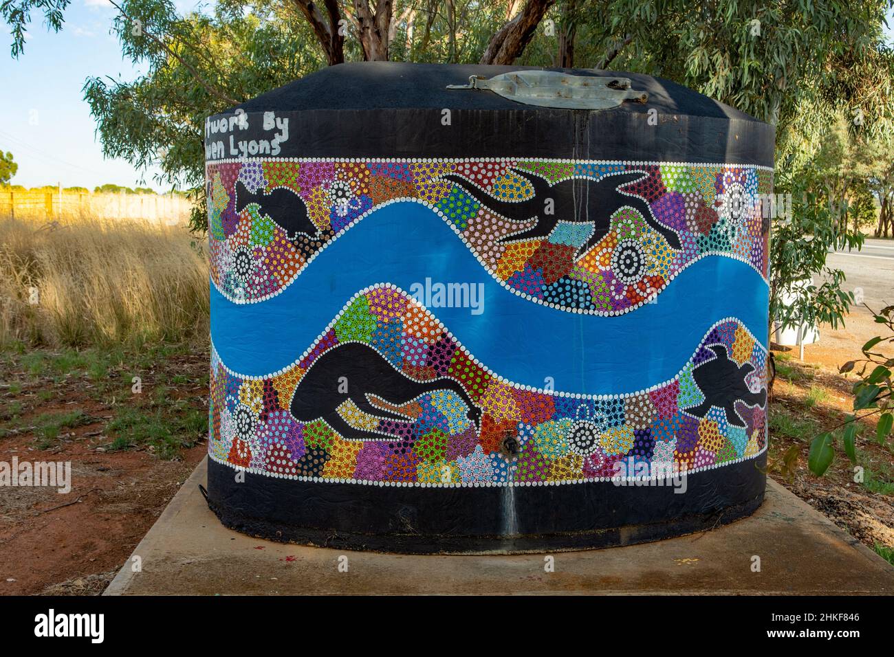 Wiradjuri Water Tank Art, Collingullie, NSW, Australia Stock Photo - Alamy