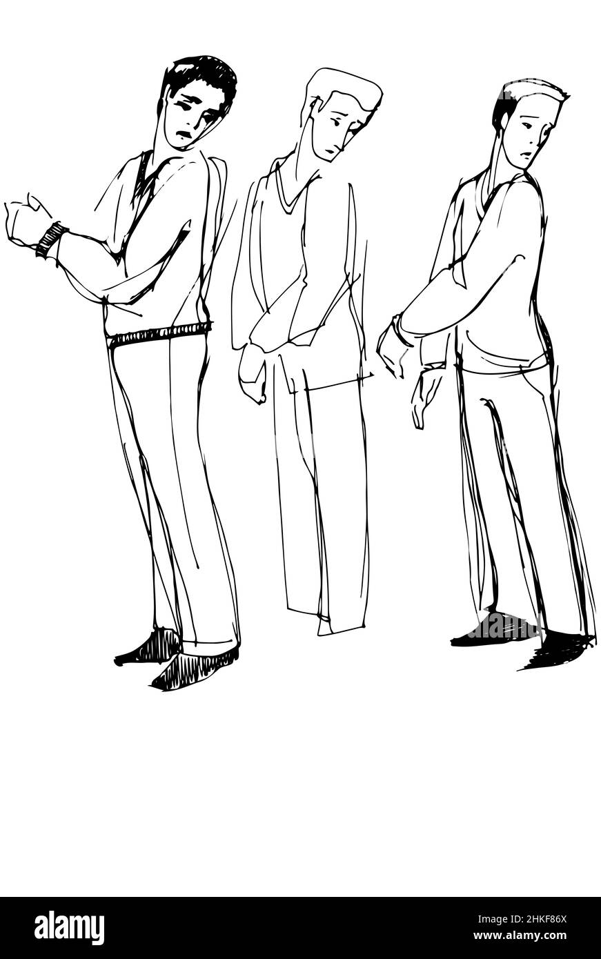 black and white vector sketch of a man looking back over his shoulder ...