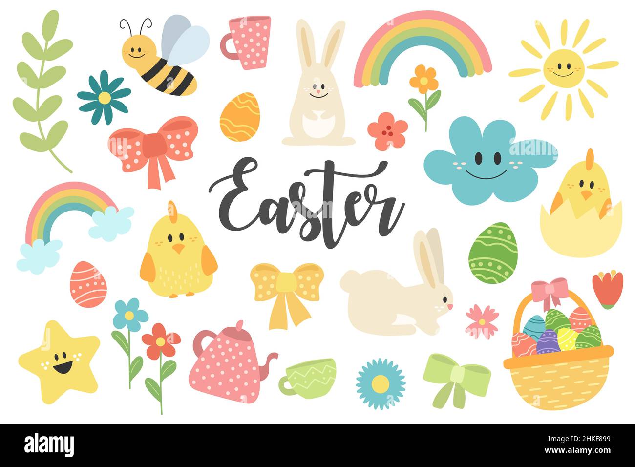 Easter graphic clip art set. Collection of hand drawn spring items for ...
