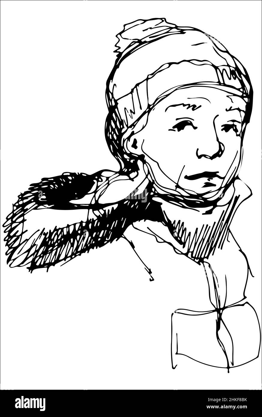 vector sketch of a boy in a cap and a jacket with a hood Stock Photo ...