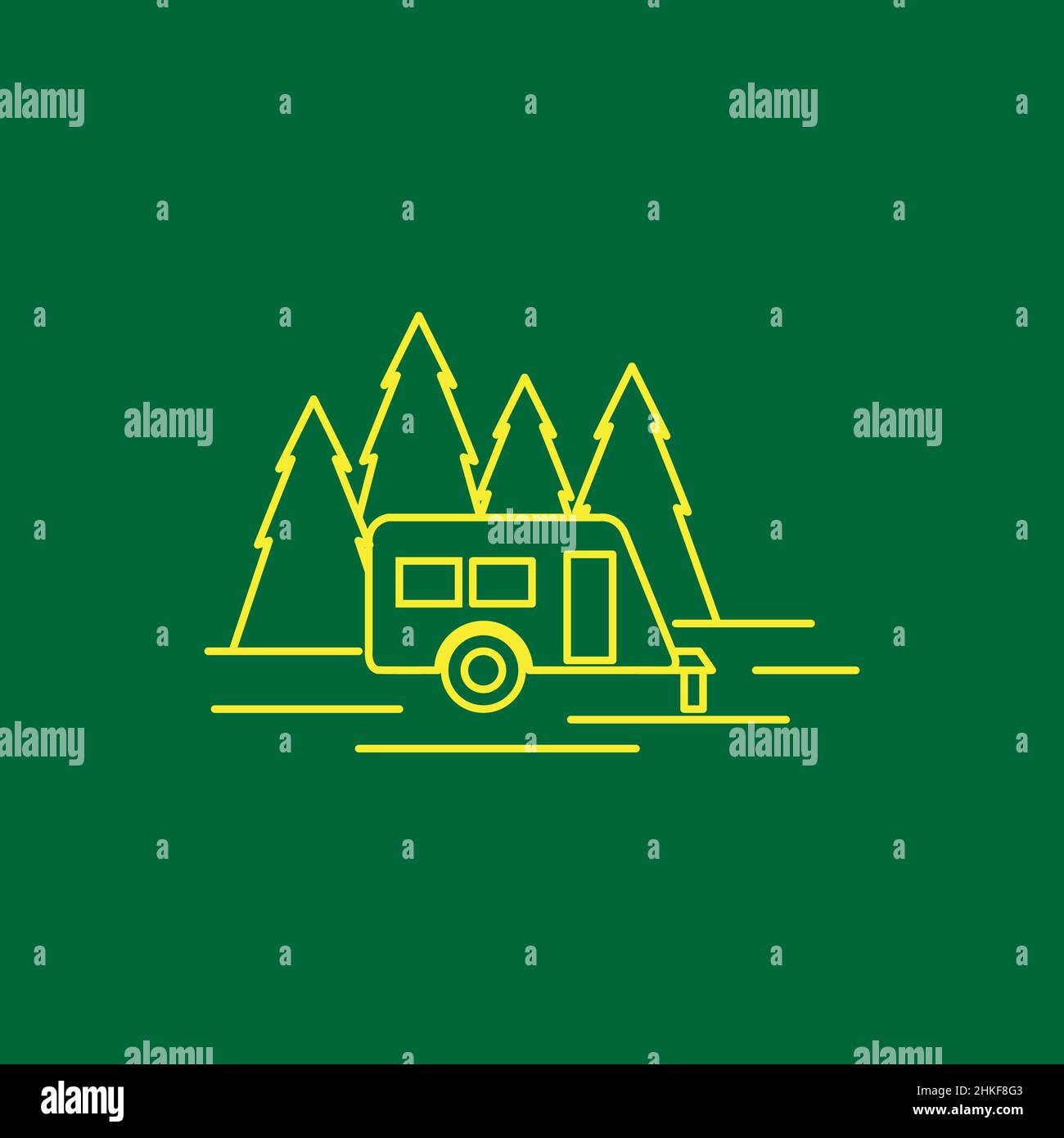 camper van line with forest pine tree logo design, vector graphic ...