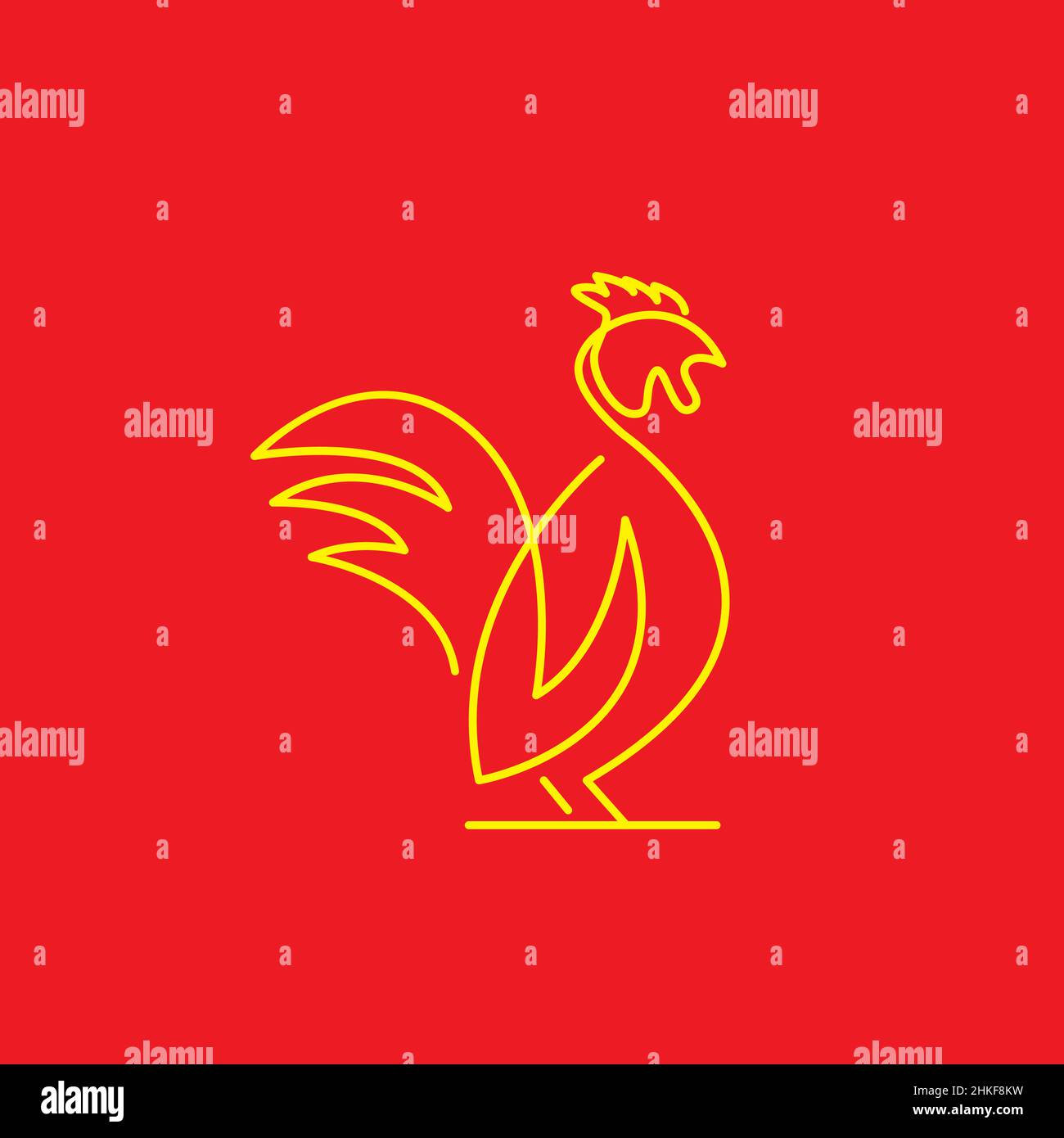 yellow single line chicken rooster logo design, vector graphic symbol ...