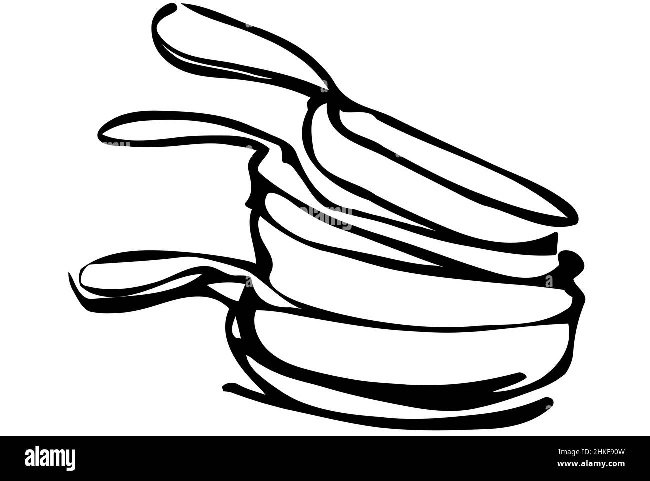 black and white vector sketch of a pile of unwashed pans Stock Photo ...