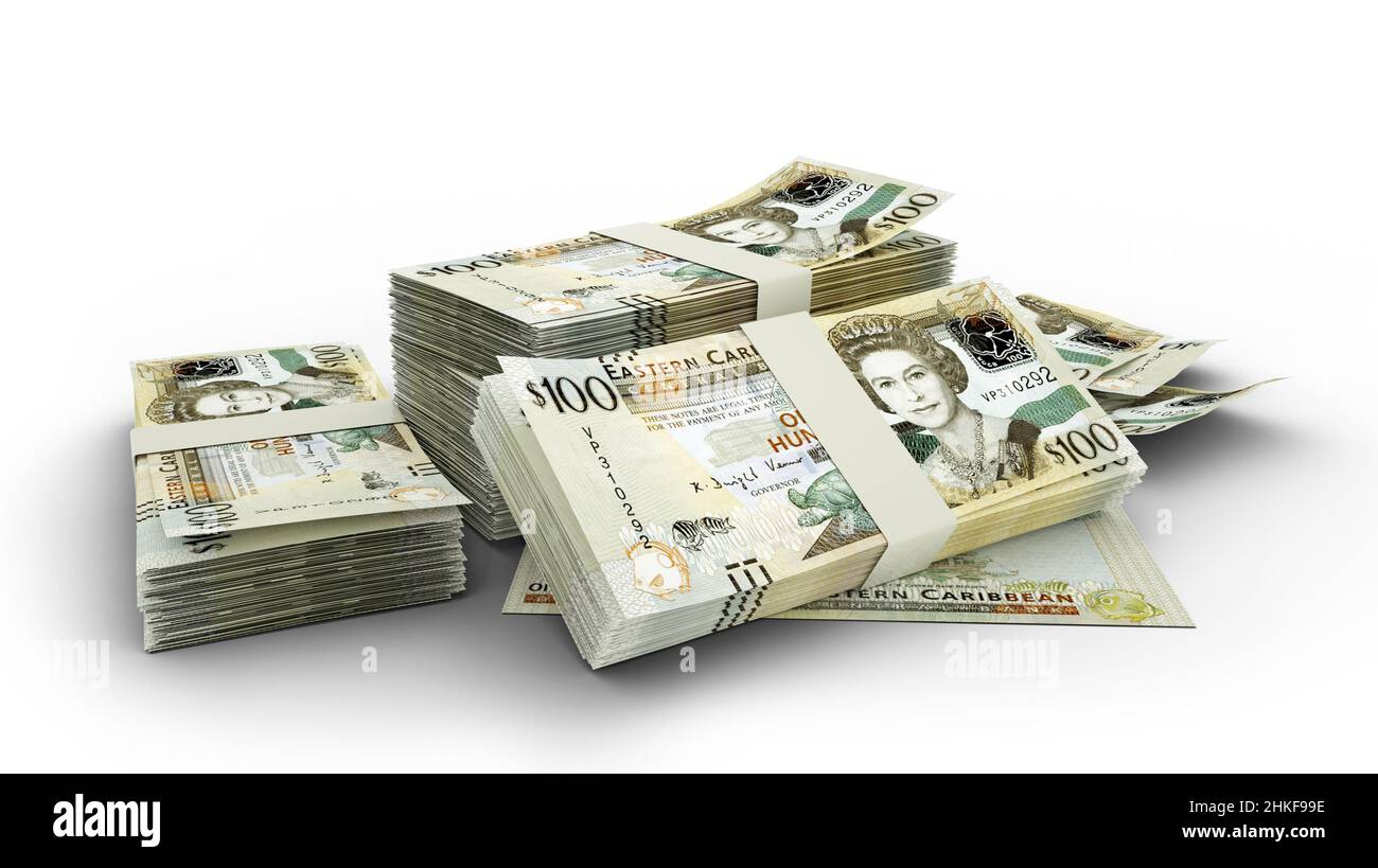 3D Stack of 100 Eastern Caribbean dollar notes Stock Photo - Alamy