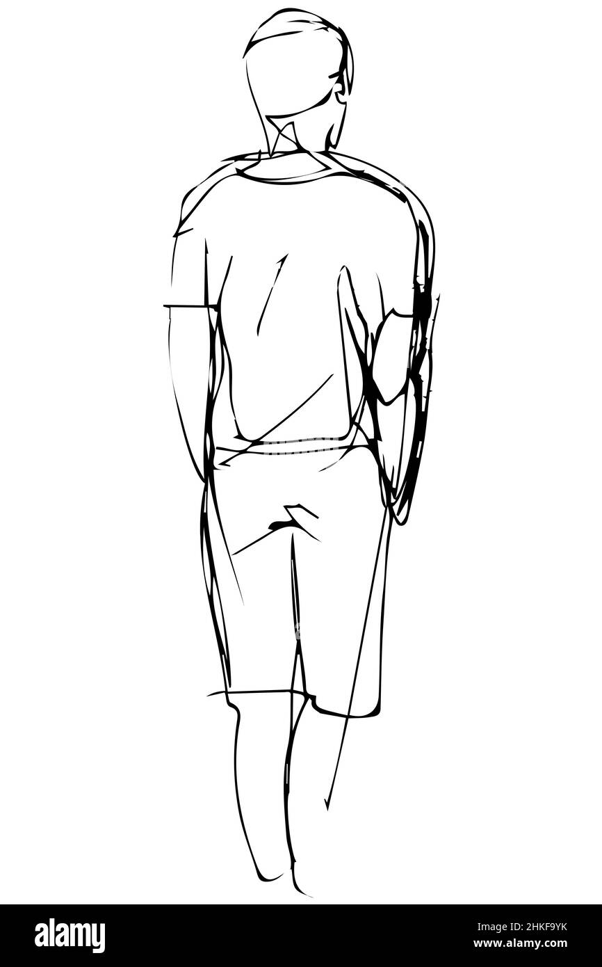 black and white vector sketch young man turned away Stock Photo - Alamy