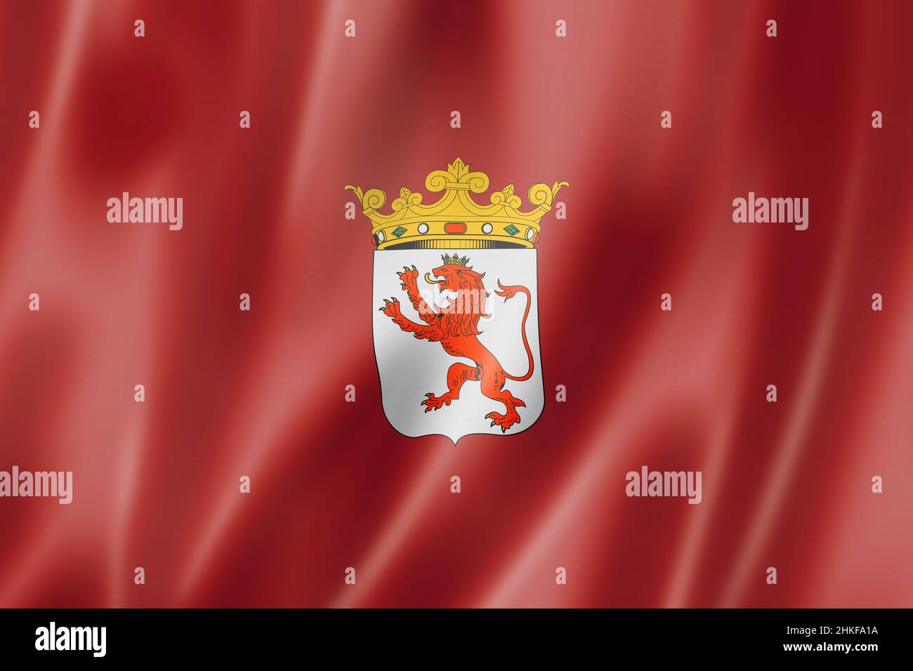 Leon province flag, Spain waving banner collection. 3D illustration ...