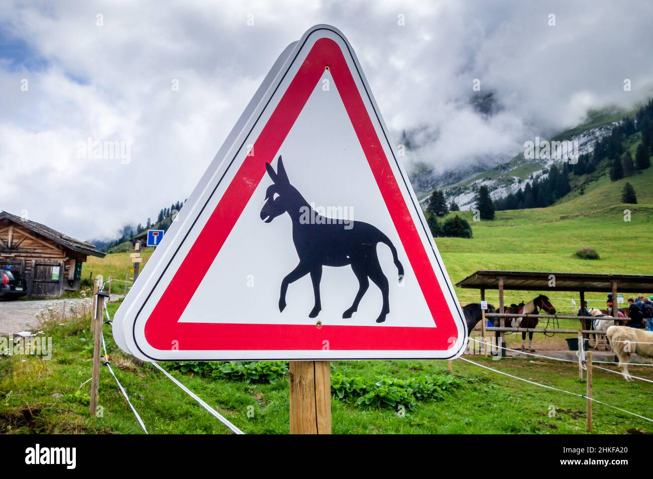 Yellow horse crossing warning sign hi-res stock photography and images ...