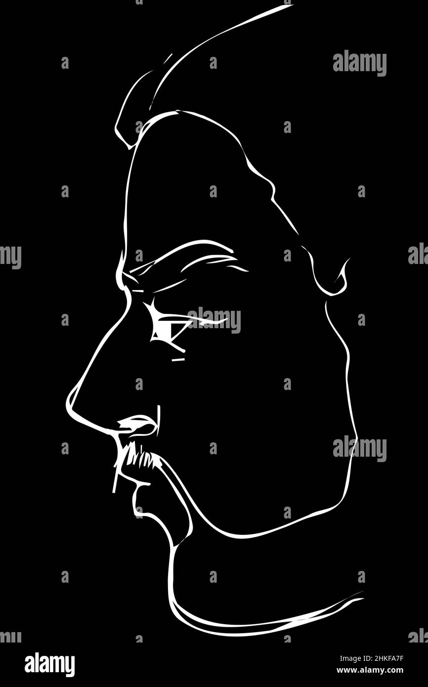 black and white vector sketch angry uncle with beard in profile Stock ...