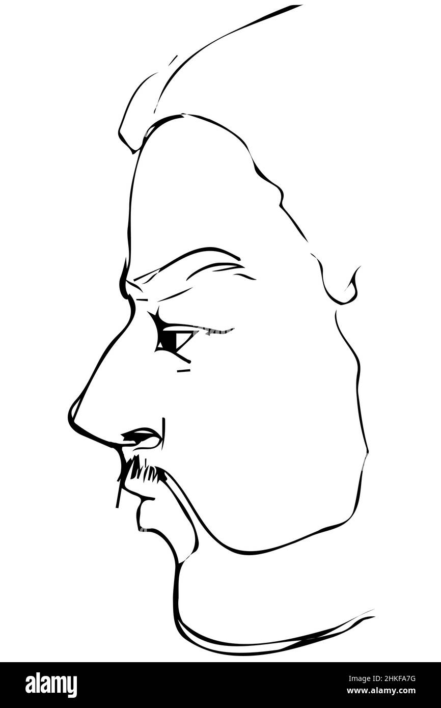 black and white vector sketch angry uncle with beard in profile Stock ...
