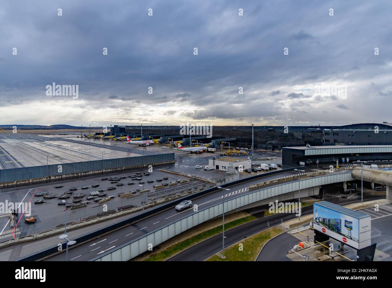 schwechat, austria, 02 feb 2022, view over the vienna international ...