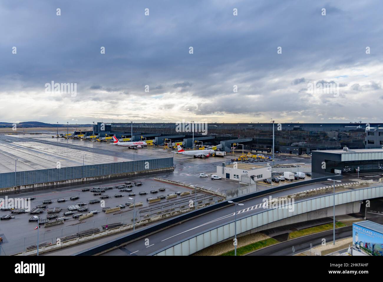 schwechat, austria, 02 feb 2022, view over the vienna international ...