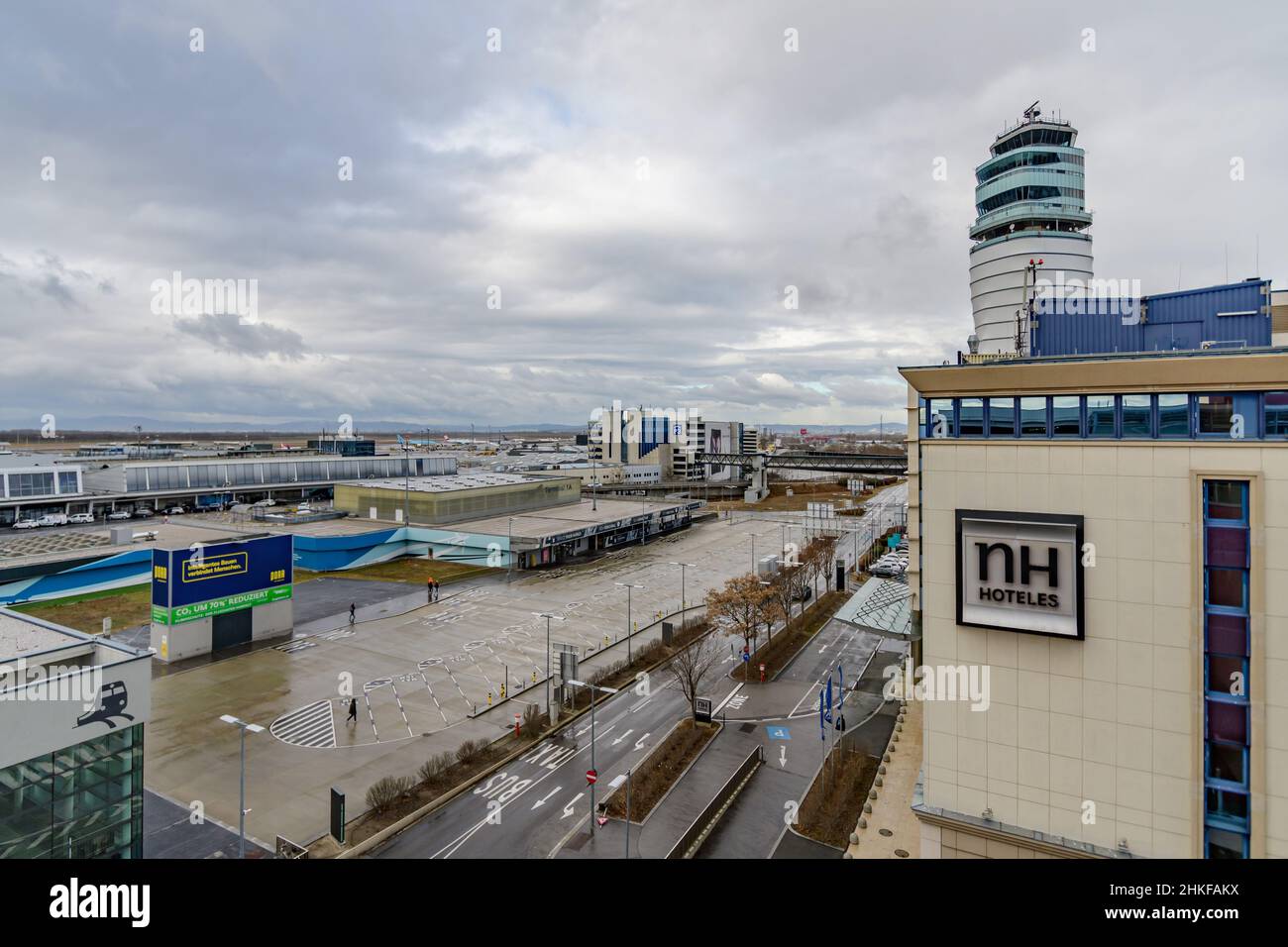schwechat, austria, 02 feb 2022, view over the vienna international ...