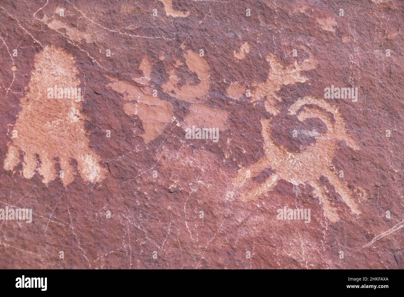 Detail of ancient Native American petroglyphs, Valley of Fire, Nevada ...