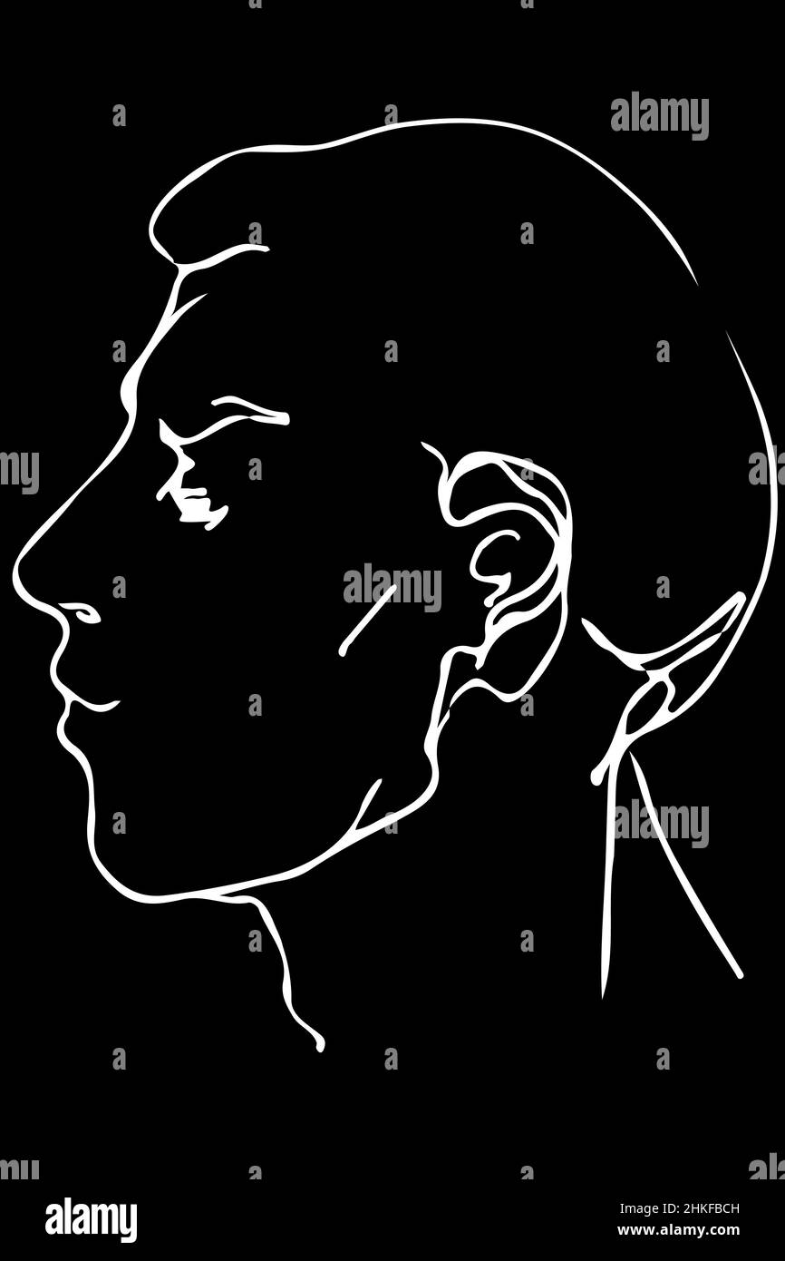 black and white vector sketch of the face of a handsome young man Stock ...